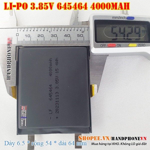 Pin Li-Po 3.85V 4000mAh 645464 (Li-Polymer) cho Laptop, Điện Thoại, Loa ...