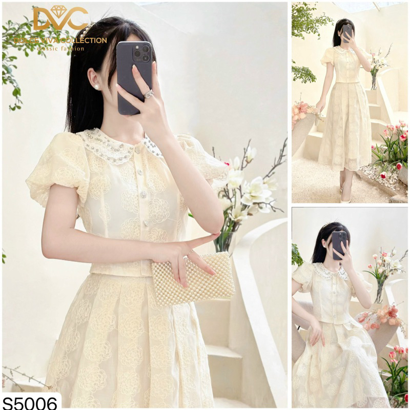 S5006 Set áo kèm chân váy ren cổ đính đá thiết kế cao cấp- CHÍNH HÃNG ...