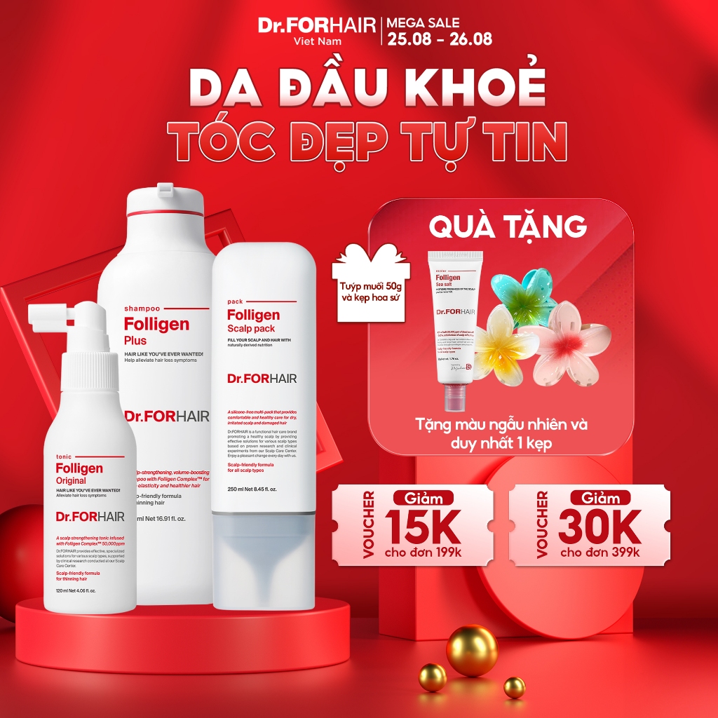 Bộ gội xả dưỡng và xịt hỗ trợ mọc tóc, giảm dầu Dr.FORHAIR Folligen ...