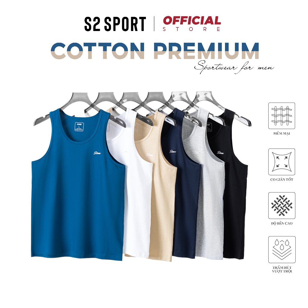 Áo thun ba lỗ nam cotton S2 SPORT áo sát nách cao cấp mặc hè thoáng khí ...