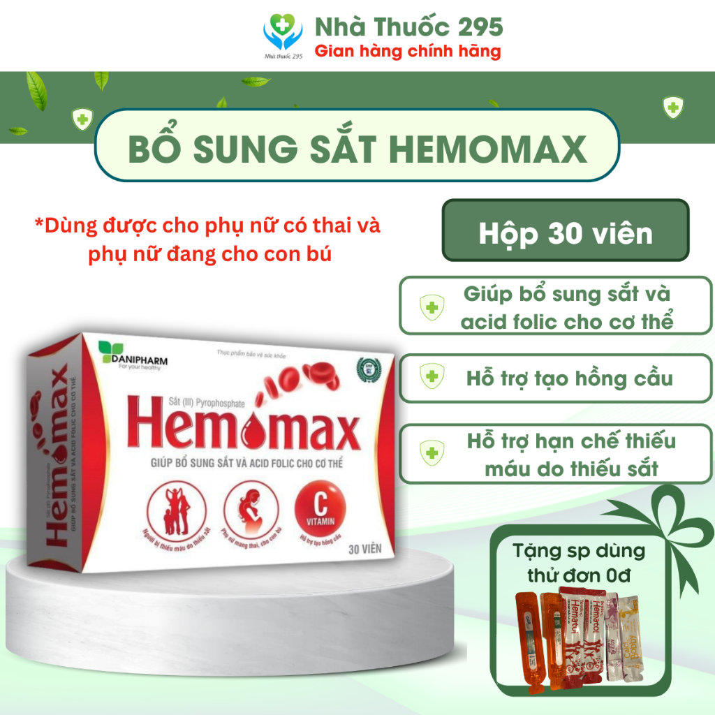 Hemomax cho bà bầu DANIPHARM, Sản phẩm bổ sung sắt và Acid Folic hộp 30 ...