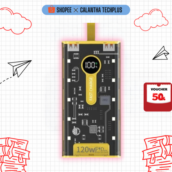 Pin Dự Phòng 20.000mAh Trong Suốt TZ07 Với 2 Cổng Sạc Nhanh 22.5w và PD ...