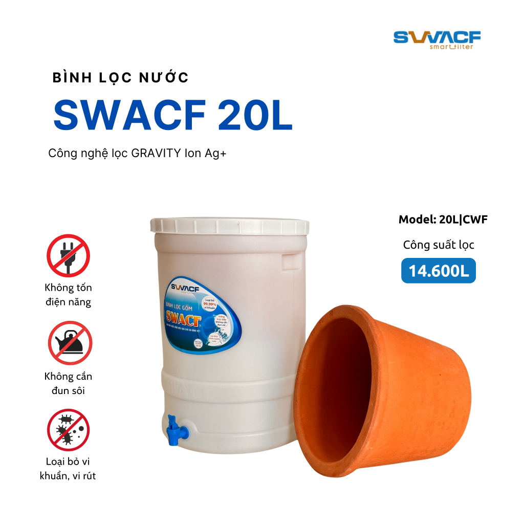 Bình lọc nước uống trực tiếp SWACF 20L CWF, lõi lọc 10L, công suất 14 ...