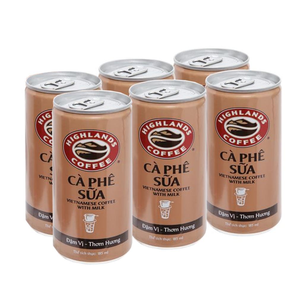 Lốc 6 lon cà phê sữa Highlands coffee 185ml, 235ml/lon | Shopee Việt Nam