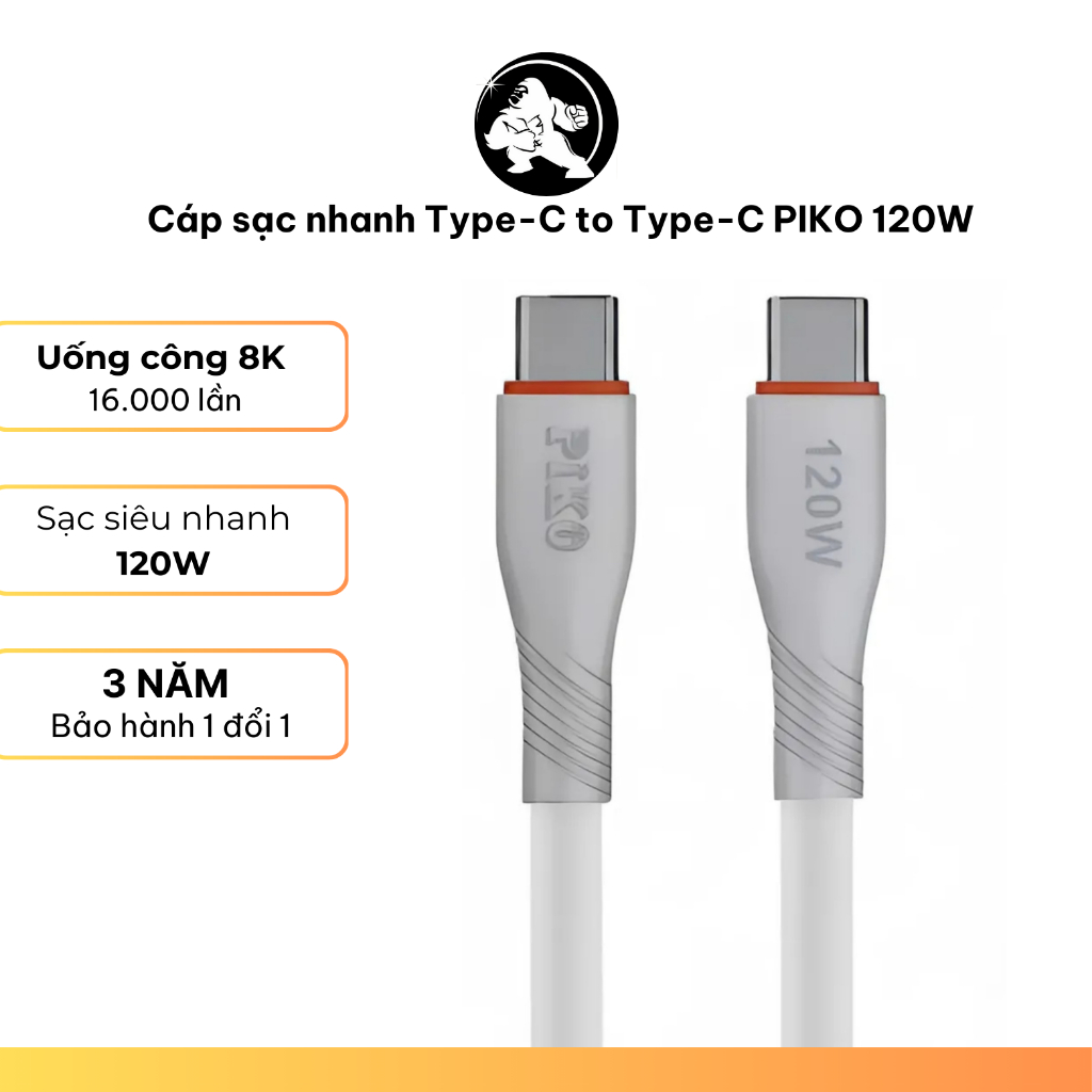 Cáp sạc siêu nhanh type C to C 120W PIKO vỏ silicon dẻo chống bám bẩn ...