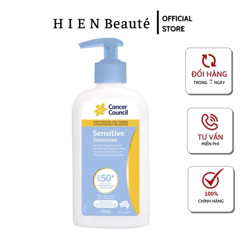 Kem Chống Nắng Cancer Council Sensitive Sunscreen SPF50+ 200ml | Shopee ...