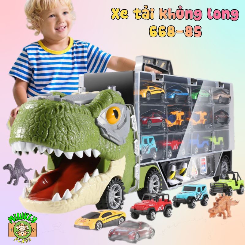 Đò Chơi Xe Tải Khủng Long T-REX Với Sức Chứa Lớn Các Ngăn Riệng Biệt Kèm Hiệu Ứng Đèn Và Nhạc ...
