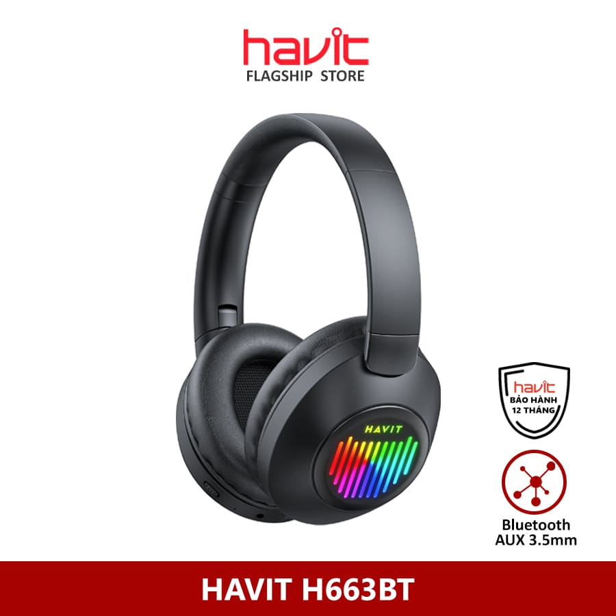 Tai nghe Bluetooth Headphone Havit H663BT Pin 26 tiếng | Kết Nối 2 Thiết Bị | Led RGB Bluetooth ...