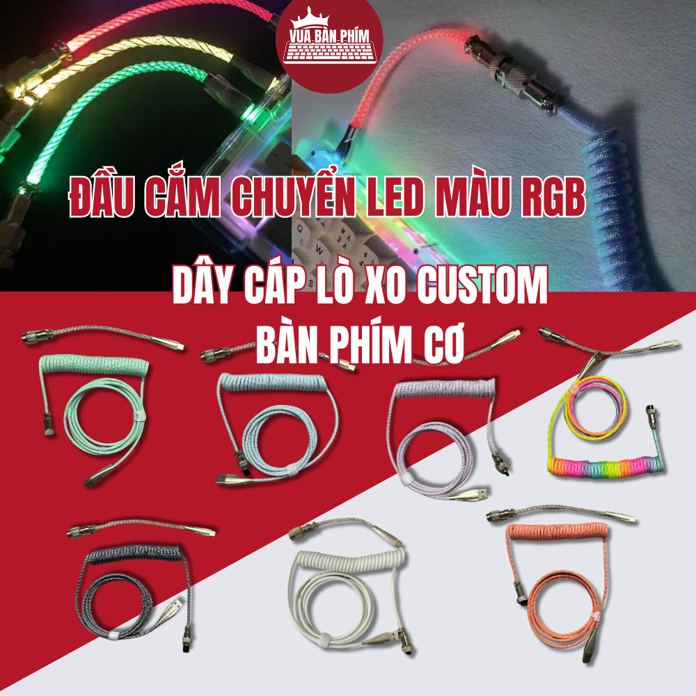 Dây cáp lò xo custom led bàn phím cơ usb - type C, đầu nối led rgb ,dây ...