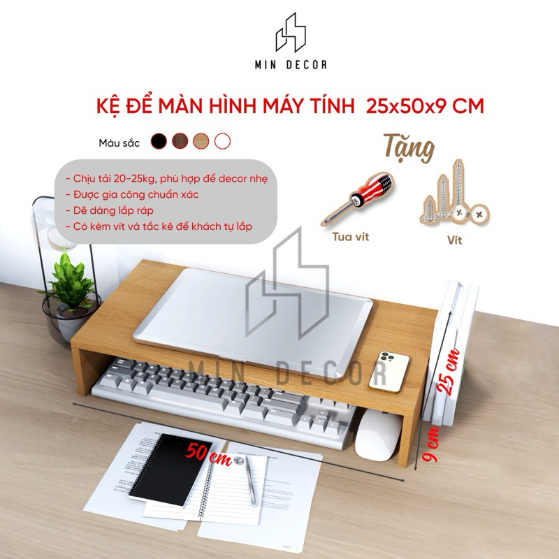 Kệ kê màn hình máy tính laptop decor bàn làm việc chất liệu gỗ MDF chống ẩm mốc, lau chùi dễ ...