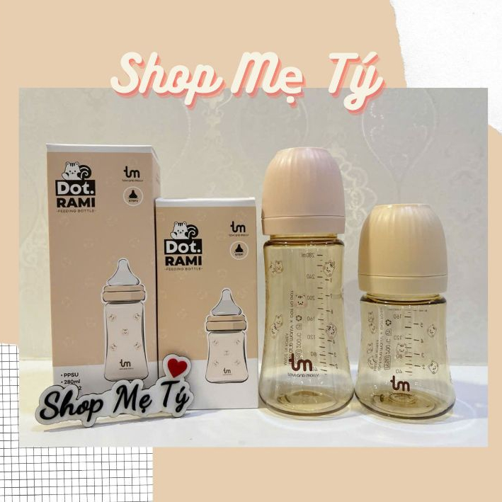 Bình sữa Sóc Tovi and Molly Dot RAMI Hàn Quốc 180ml/ 280ml gắn núm Moyuum được (ShopMeTy x ...