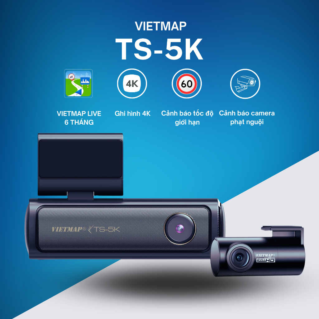 CAMERA HÀNH TRÌNH VIETMAP TS5K GHI HÌNH TRƯỚC SAU 4K, CẢNH BÁO GIAO THÔNG VĨNH VIỄN, KẾT NỐI ...