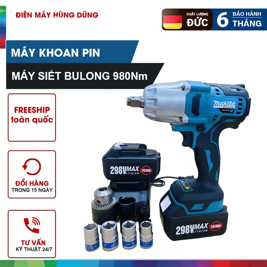 Máy Siết bulong ô tô Makita 199v lực siết 980 N.m - Máy bắn bulong lực siết Lớn mở ốc 30 trở ...