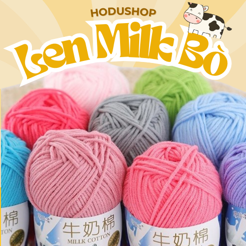 Len Milk cotton Bò 50g, đan móc hoa len, túi len, bikini len, quà tốt ...