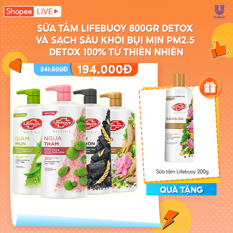 [Live] Sữa Tắm Lifebuoy 800gr Detox Và Sạch Sâu Khỏi Bụi Mịn Pm2.5 Detox 100% Từ Thiên Nhiên ...