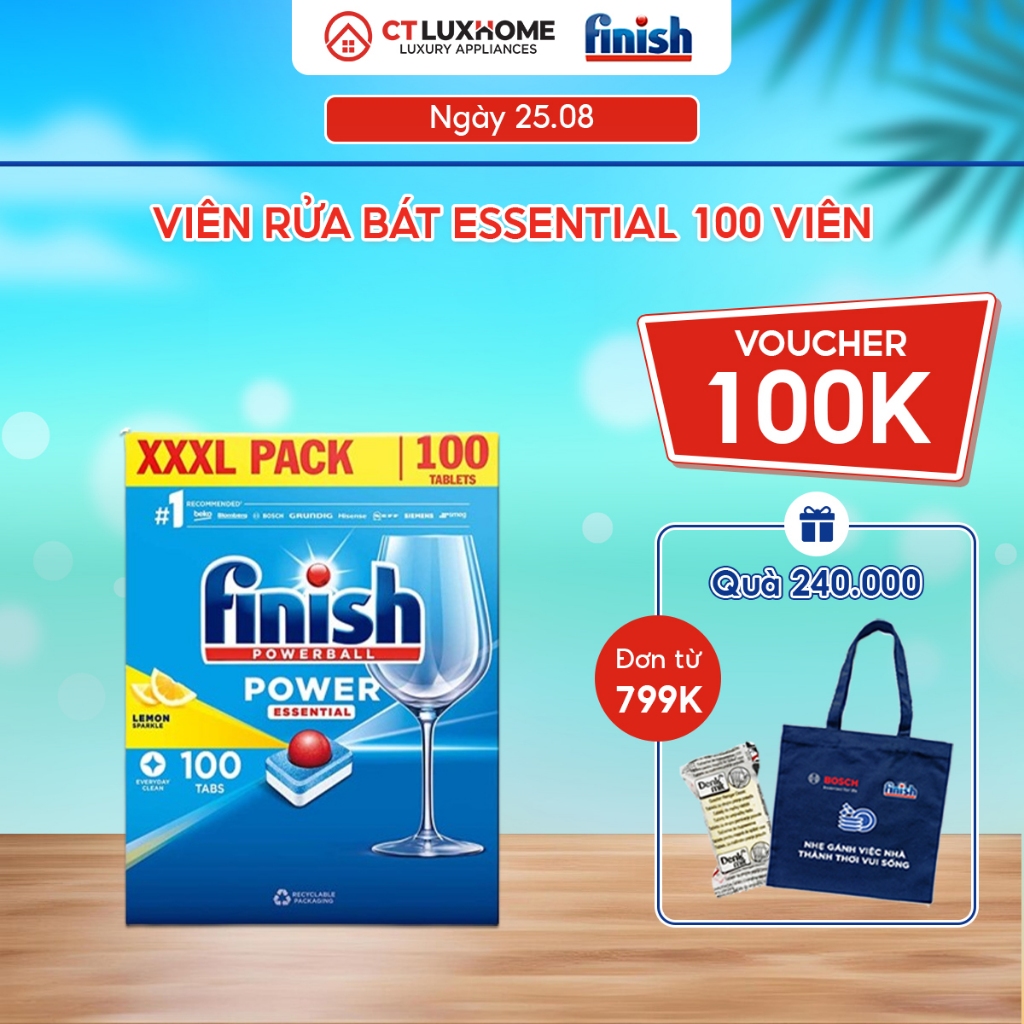 Viên rửa chén bát Finish Essential 100 viên [6 chức năng - Hàng chính ...