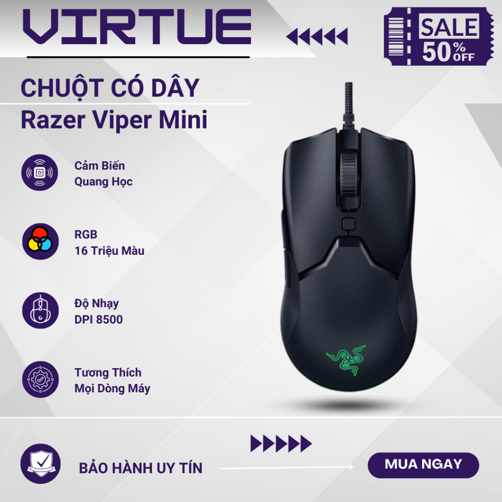 Chuột Có Dây Gaming Razer Viper Mini Cao Cấp , Cảm Biến Quang Học ,Led ...