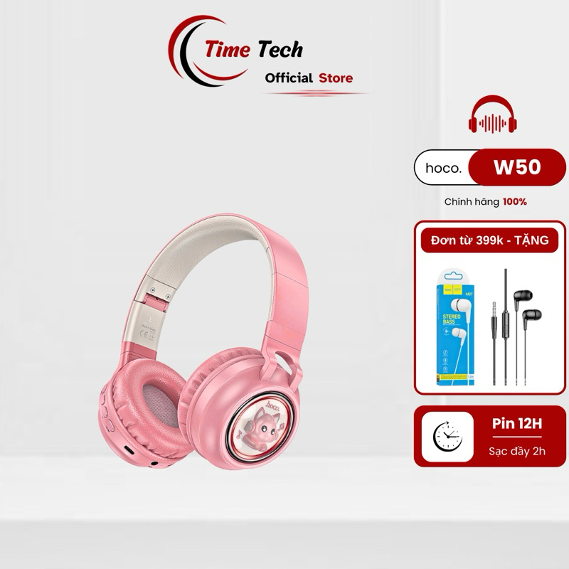 Tai nghe bluetooth chụp tai HOCO W50 cute cat - V5.3 pin 12H chính hãng, nghe nhạc bass hay ...