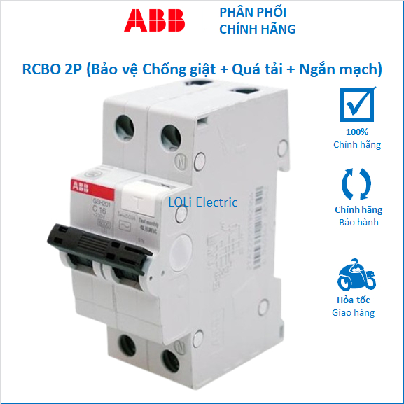 RCBO áp át tô mát aptomat 1 pha 2p chống giật rò quá tải ngắn mạch 6A 10A 16A 20A 25A 32A 40A ...