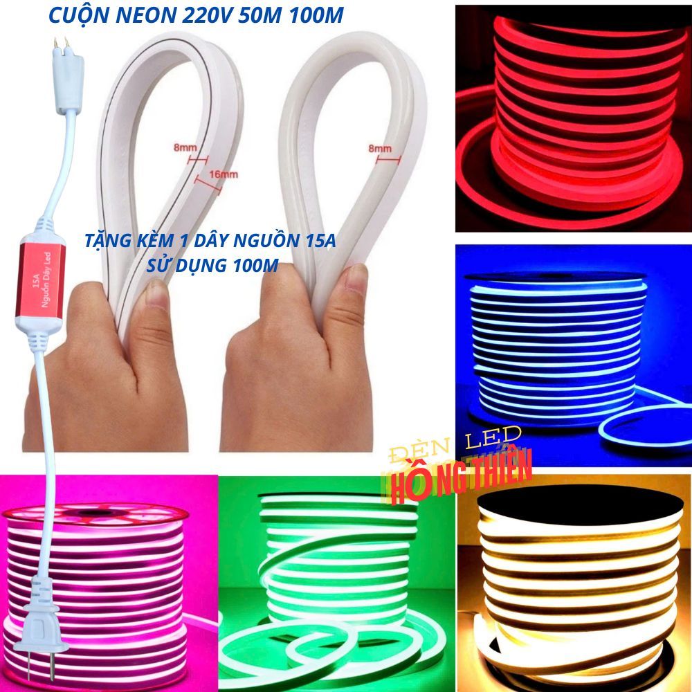 Cuộn Led Neon 220V 50M/100M 1 Mặt,2 Mặt Tặng Kèm 1 Dây Nguồn 15A Sử ...