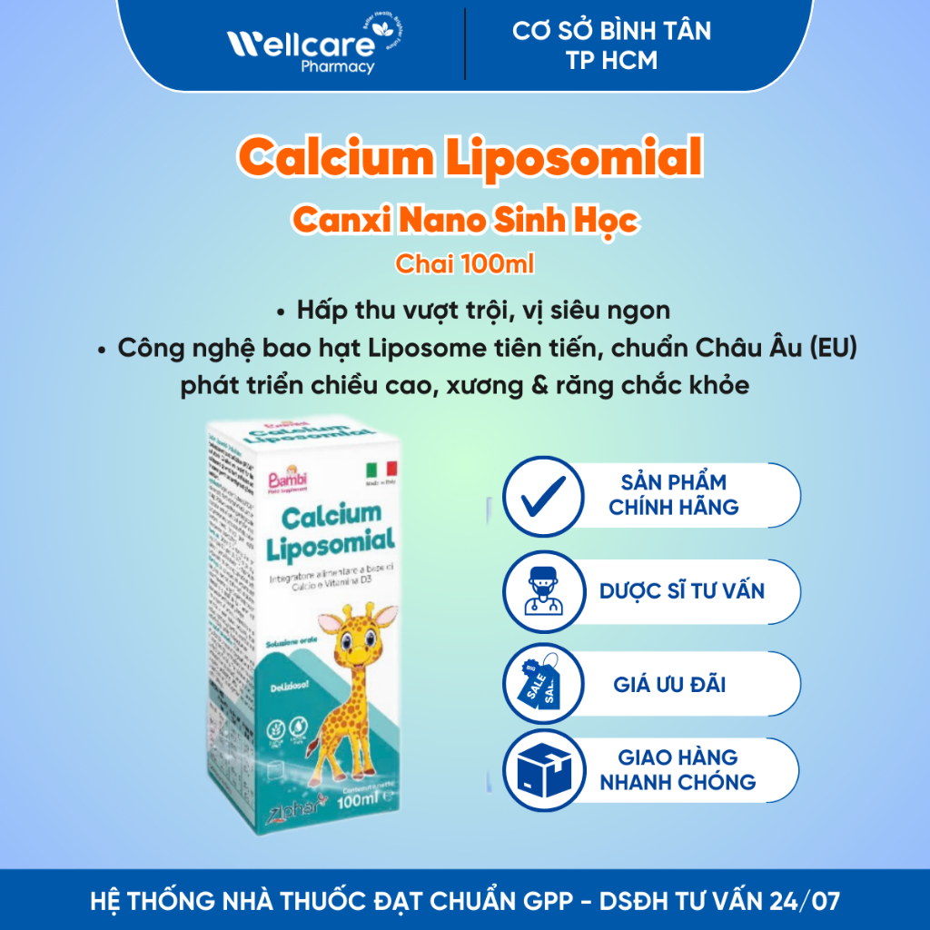 Calcium Liposomial [Chính hãng] - Chai 100ml bổ sung Canxi Nano Sinh Học, Vitamin D3K2 (MK7) cho ...