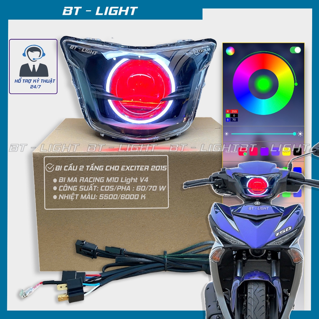 Đèn Bi cầu Led M10 Light V4 lên sẵn pha Zipath 2 tầng cho Exciter 150 ...