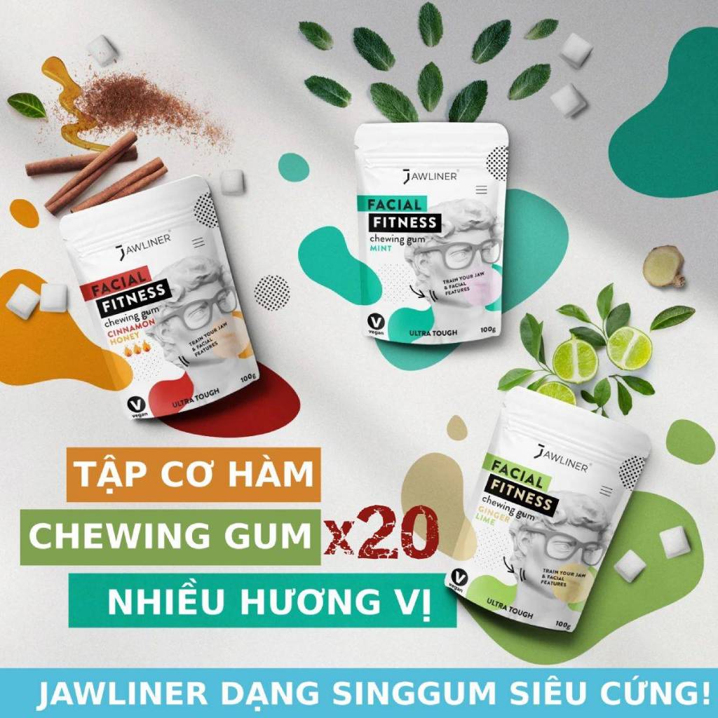 CHEWING GUM Jawliner gum cứng X20 tập cơ hàm jawline giảm mỡ nọng, mũi ...