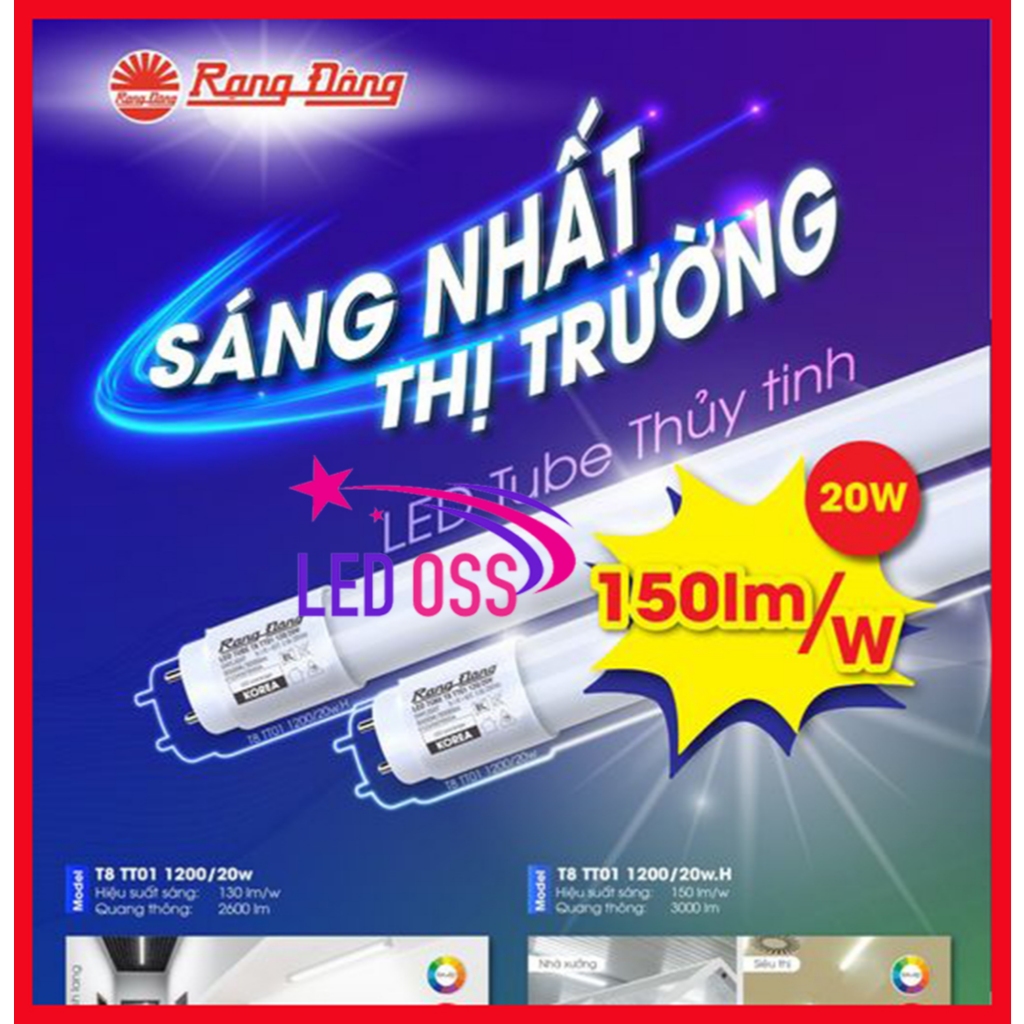 Bóng đèn LED tube (tuýp) thủy tinh Rạng Đông T8 20W 120cm, 10W 60cm | Shopee Việt Nam