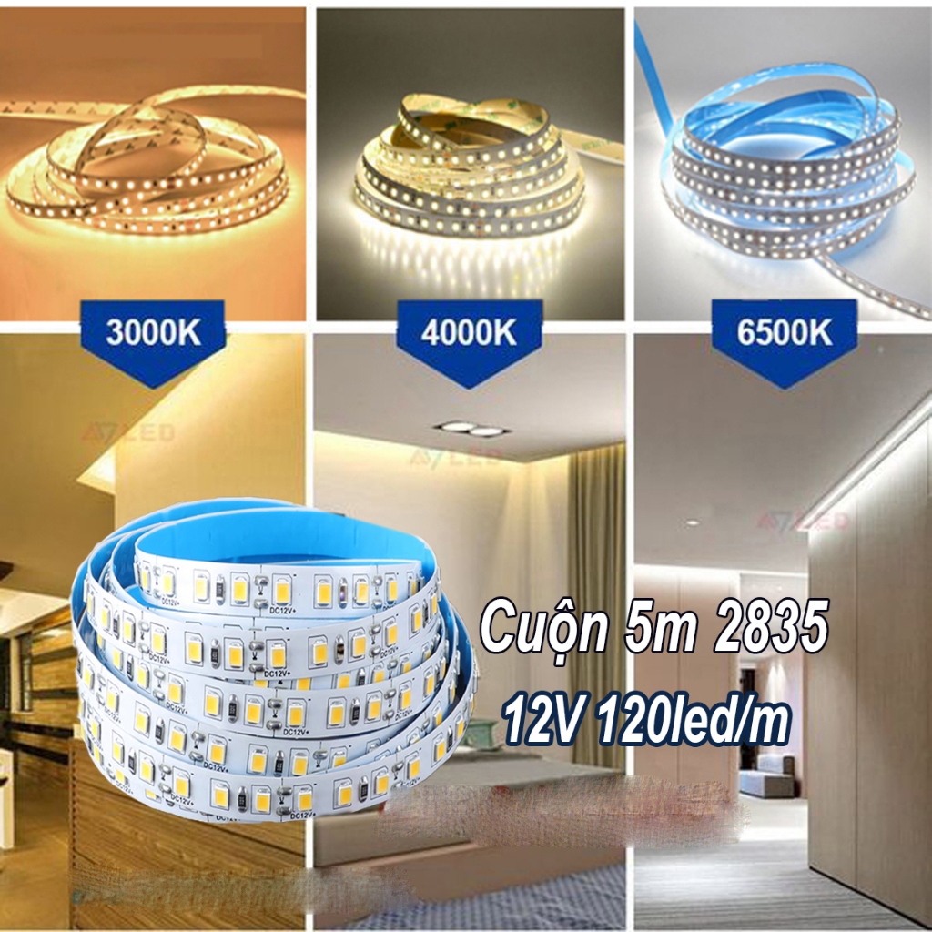 Led dây 12v SMD 2835 120 Led/m 5m 6500k - 3000k, Led dán siêu sáng giá rẻ loại tốt trang trí tủ ...