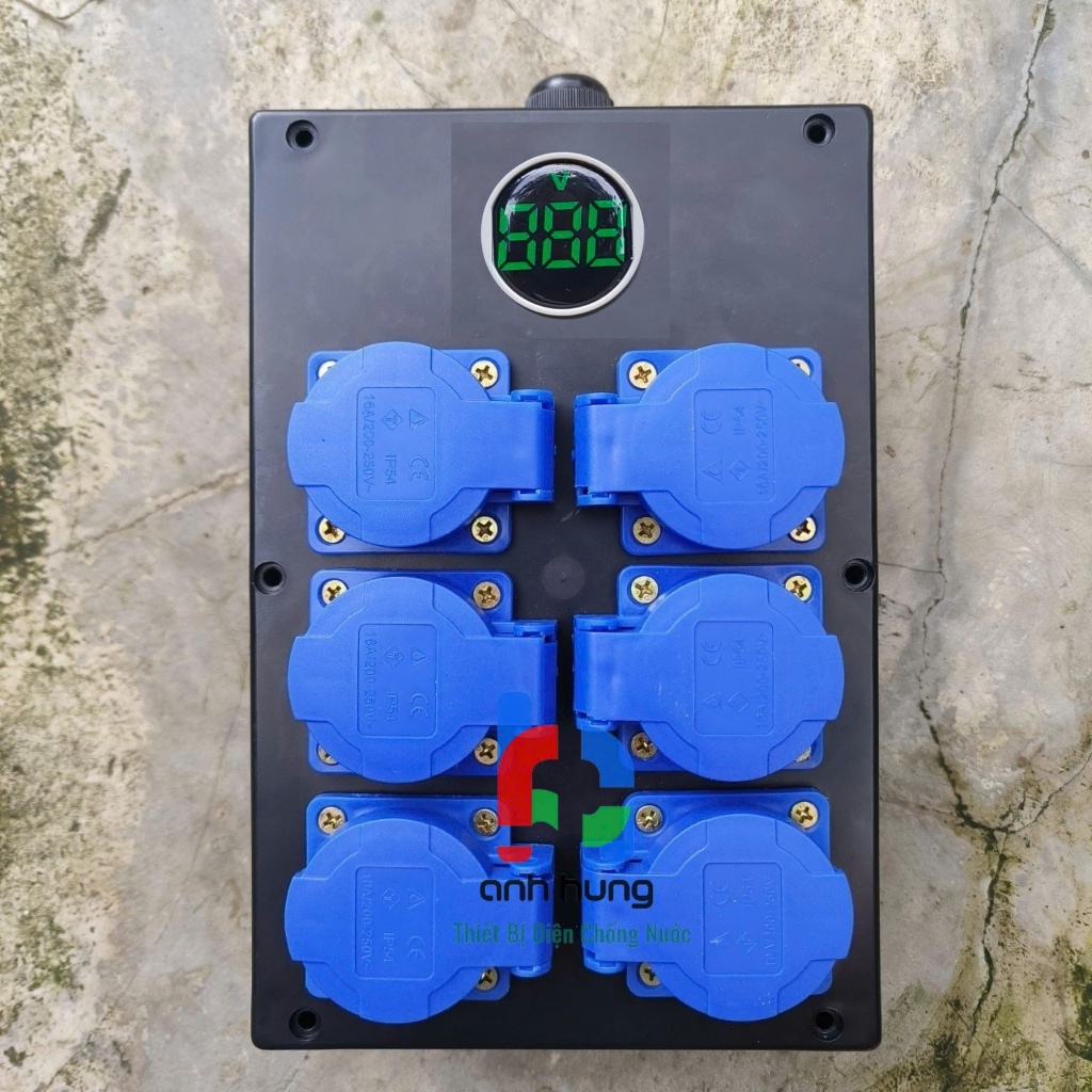 Bộ Chia Nguồn - Hộp Nguồn Công Nghiệp 1 Pha 6 Ổ Cắm 10A-16A 250V 4000W - Kèm Đèn Báo Vôn - Mã ...