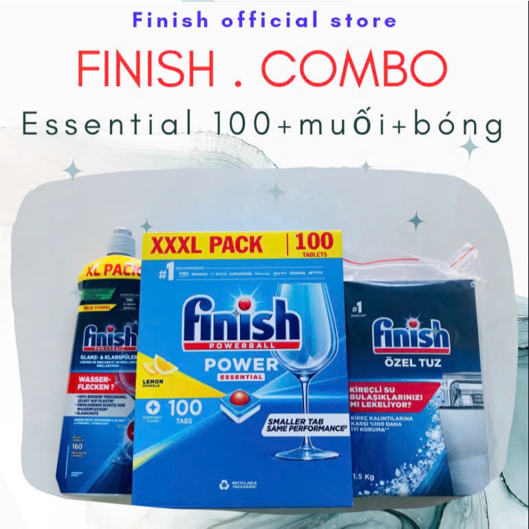Combo viên rửa Finish Essential bao gồm 3 sản phẩm: Essential 100 viên ...