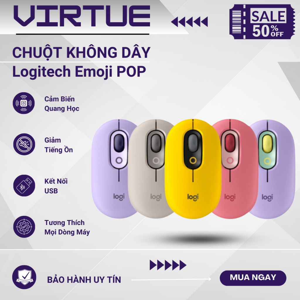 Chuột Bluetooth Không Dây Logitech Emoji POP , Công nghệ SilentTouch ...