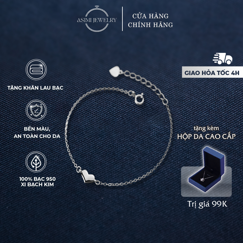 Lắc tay nữ bạc Ý S925 mặt trái tim Asimi, lắc tay đơn giản nữ tính dây mảnh Triple Heart LT13 ...