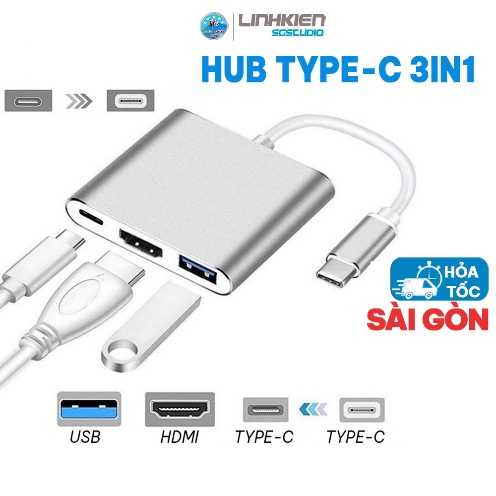 Cáp Jack Chuyển Đổi Từ Type-C Sang 3 Cổng HDMI,USB 3.0,Type-C Hỗ Trợ Truyền Màn Hình Tải Dữ Liệu ...