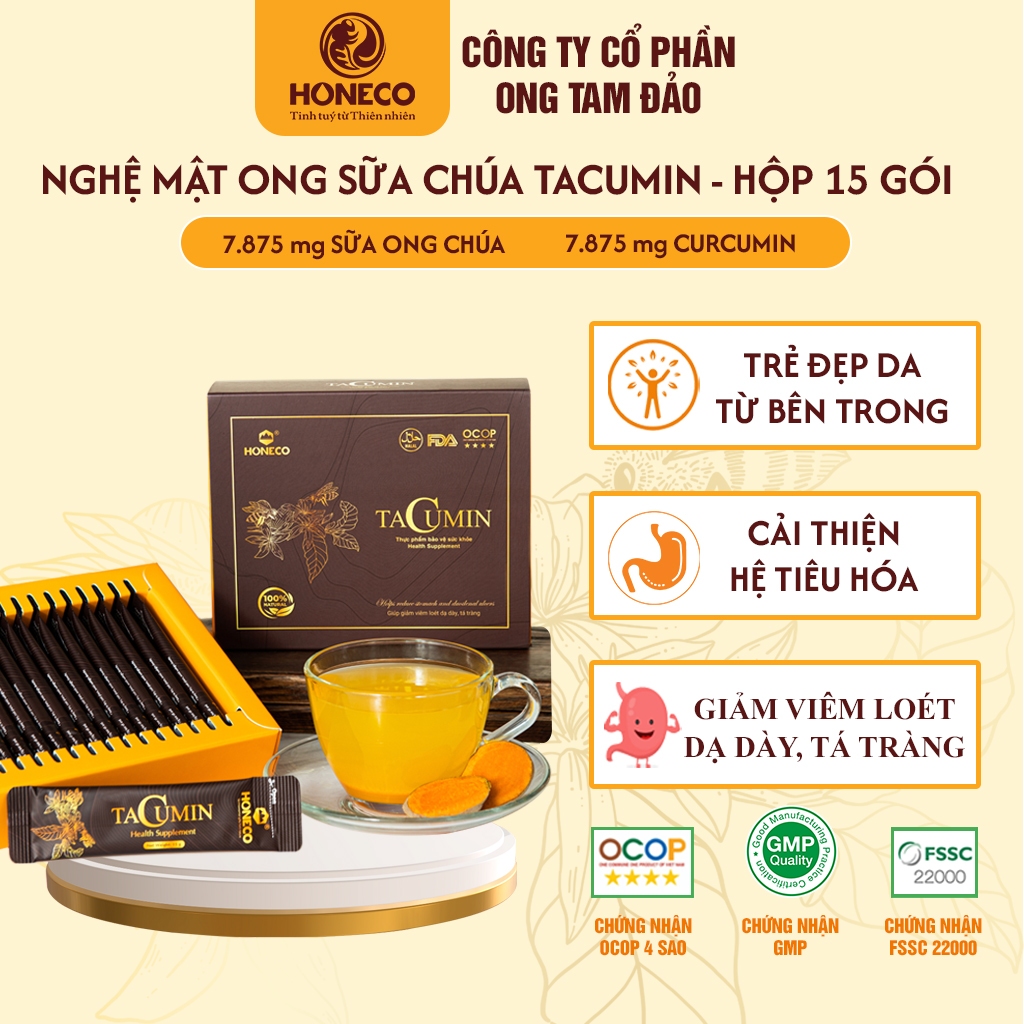 Mật ong nghệ sữa chúa Tacumin HONECO (Hộp 15 gói)- Giúp giảm viêm loét ...