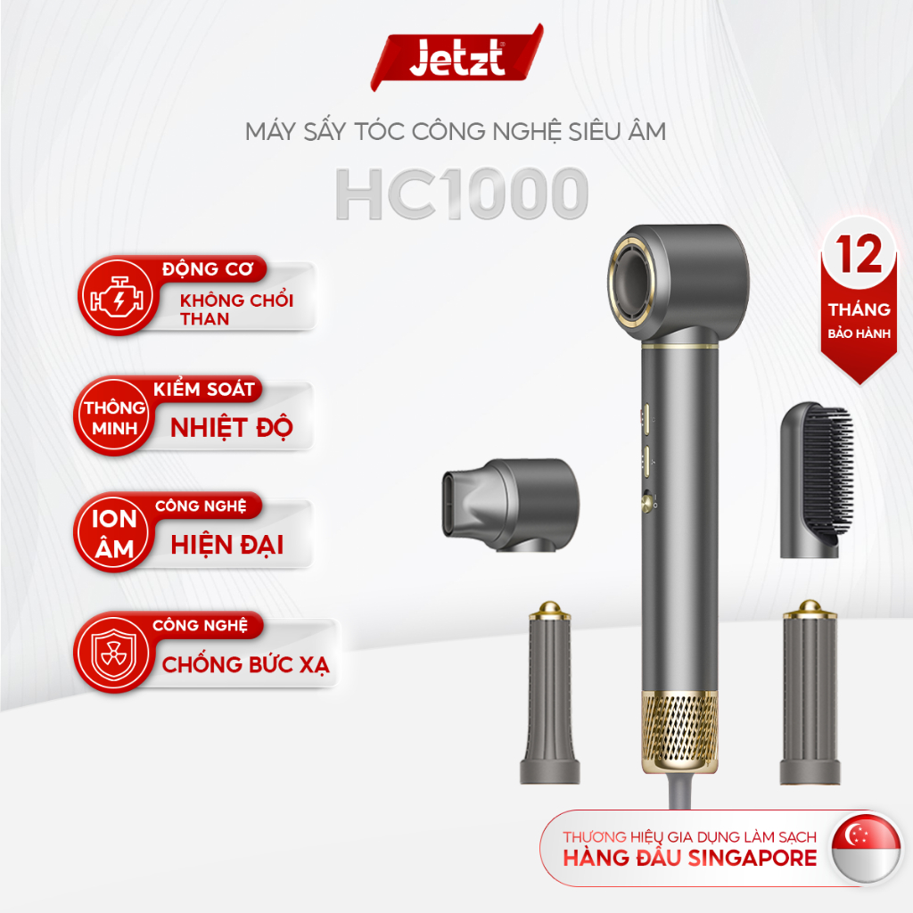 Máy sấy tóc ion âm 5in1 Jetzt HC1000 sấy nhanh tạo kiểu, bảo vệ tóc ...