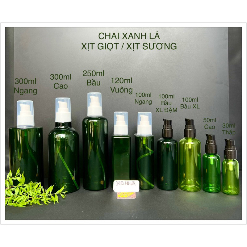 CHAI XANH LÁ XỊT GIỌT CHIẾT MỸ PHẨM - Chai lọ nhựa pet 30ml 50ml 100ml 120ml 150ml 250ml 300ml ...