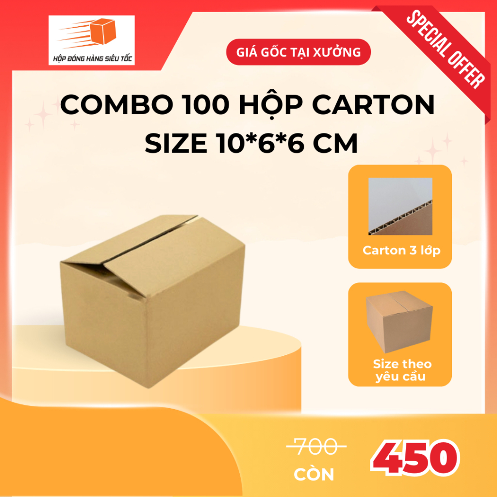 10x6x6 Combo 100 hộp carton đóng hàng hộp giấy giá rẻ | Shopee Việt Nam