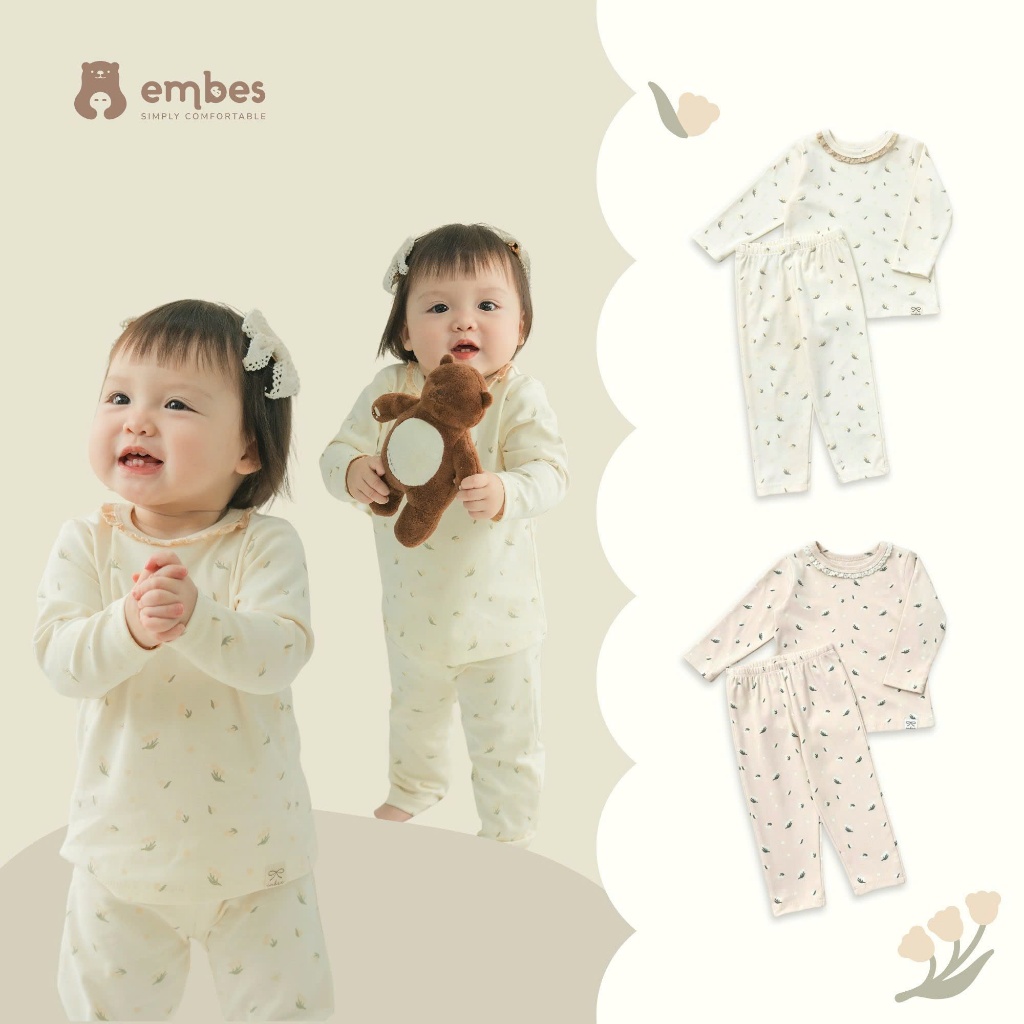 Bộ Dài Tay Bé Gái Embes, Đồ Bộ Thu Đông Cho Bé Gái Chất Cotton Cổ Phối ...