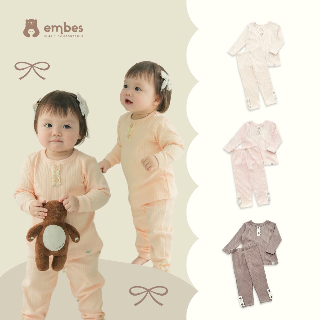 Bộ Đồ Dài Tay Bé Gái Embes, Đồ Bộ Thu Đông Chất Cotton Phối Ren 2 Khuy ...