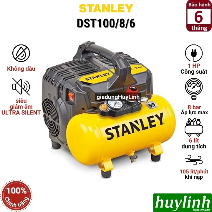 Máy nén khí không dầu giảm âm Stanley DST100/8/6 - 6 lít - Ultra Silent ...