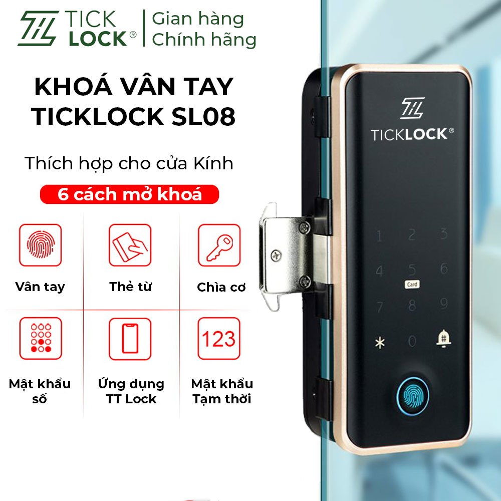 Khóa vân tay cửa kính Ticklock SL08 - Lắp đặt dễ dàng, Mở khóa vân tay, Mật khẩu, Thẻ từ, ứng ...