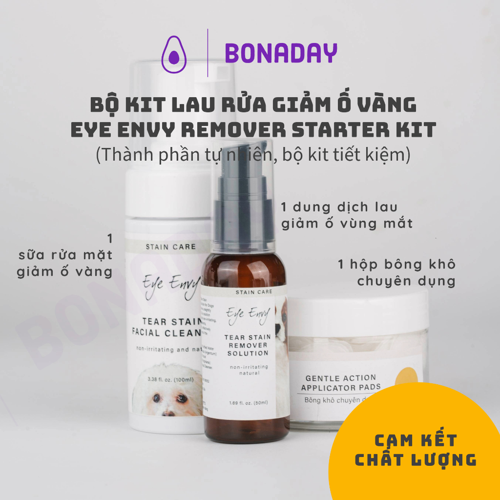 BỘ KIT LAU RỬA GIẢM Ố VÀNG CHO CHÓ EYE ENVY STAIN REMOVER STARTER KIT ...