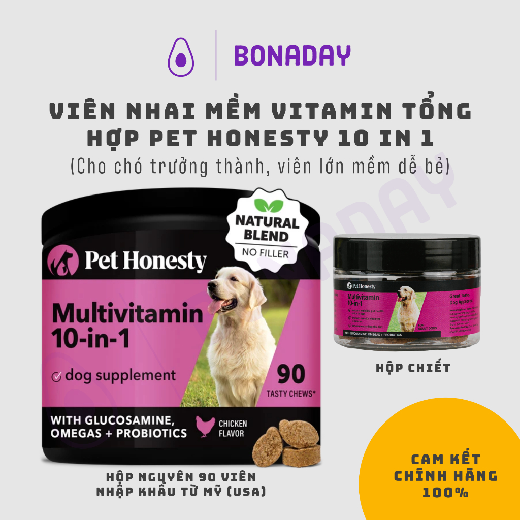 VIÊN NHAI MỀM VITAMIN HỖ TRỢ TOÀN DIỆN 10 TRONG 1 CHO CHÓ PET HONESTY ...