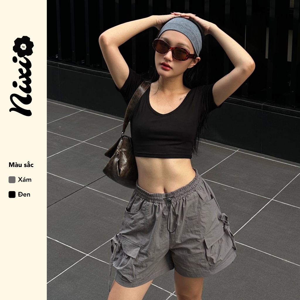 Quần lửng dù túi hộp xám Nixio Short | Shopee Việt Nam