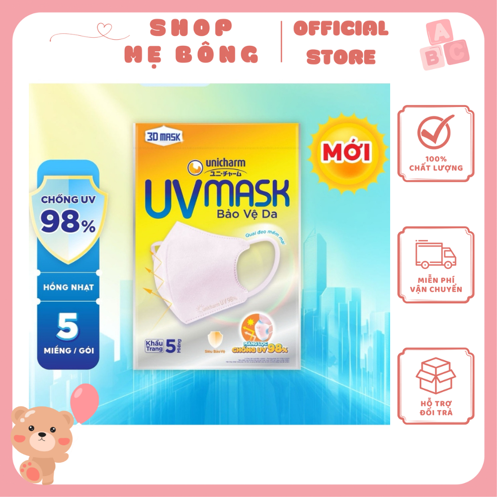 (Túi 5 chiếc) Khẩu trang 3D Unicharm UV mask (chống tia UV) | Shopee ...