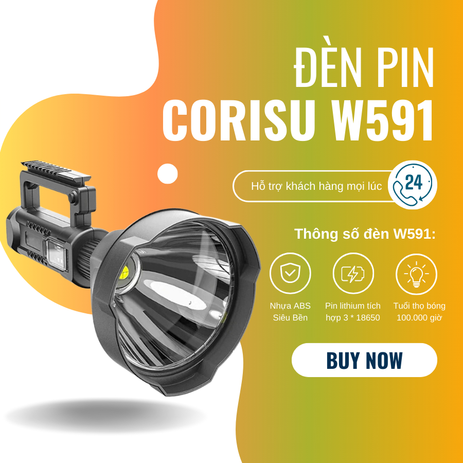 Đèn Pin W591, Đèn Pin Siêu Sáng Cầm Tay Corisu, Chiếu Xa Lên Đến 300m Tặng Kèm Chân Đế - Bảo ...