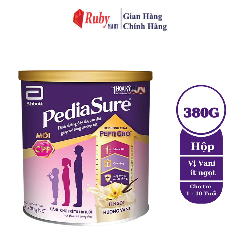 [Date T6/26] Sữa bột Pediasure 380g hương vani ít ngọt cho trẻ biếng ăn ...