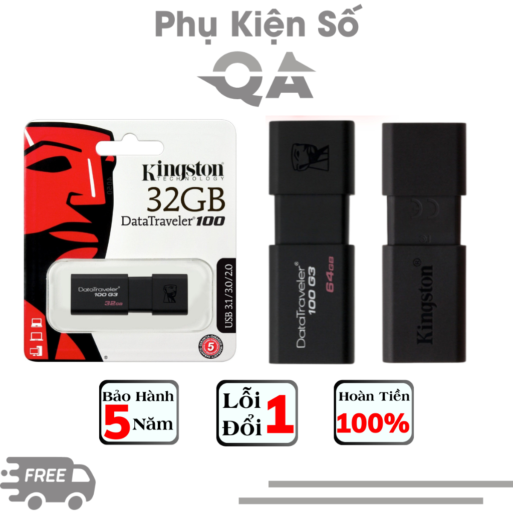 USB Kingston DT100 G3 64GB /32GB /16GB, Tốc độ Cao 100 MB/s, Có Nắp Trượt, USB 3.1/3.0 - USB ...
