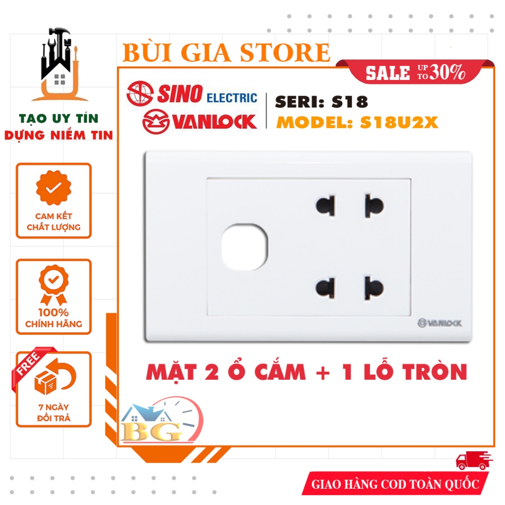 Mặt 2 ổ cắm 2 chấu 16A với 1 lỗ Sino - Vanlock S18U2X (Seri S18 ...